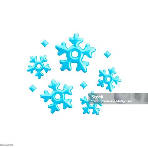 흰색 배경에 벡터 만화 3d 광택 푸른 눈송이 구성 귀엽고 사실적인 반짝이는 얼어 붙은 눈 세트 겨울 장식 게임 앱 디자인 보육원에 대 한 눈송이 그림의 3d 렌더링 0명에