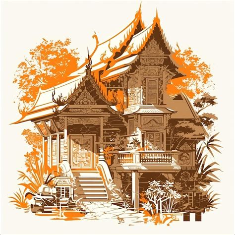 Premium Vector Thai House Patterns With Traditional Architecture