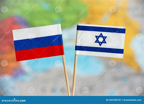 Flag Pins Of Russia And Israel Over The World Map Diplomatic Relations