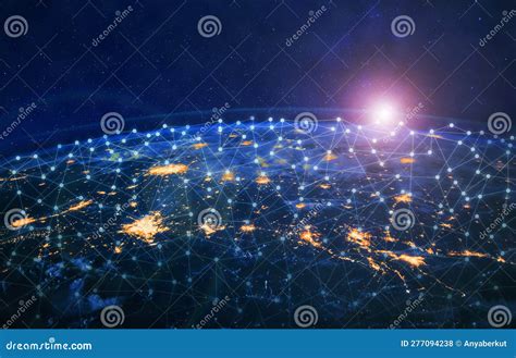Global Business Network Concept Planet Earth From Space Communication Technology Worldwide