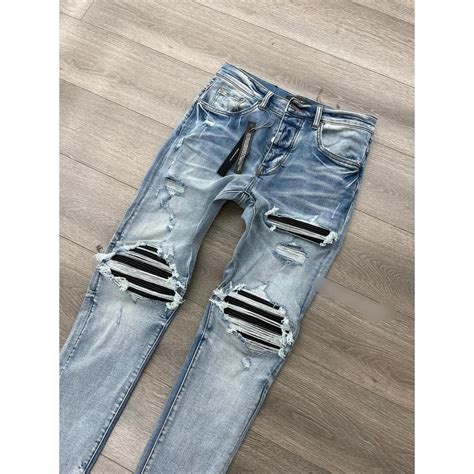 Mua Quần Jean Nam Amiri 4 Khuy Xanh Khói Gối Lót Da Màu Hot Quần Bò Nam Skinny Amiri Wash Xanh