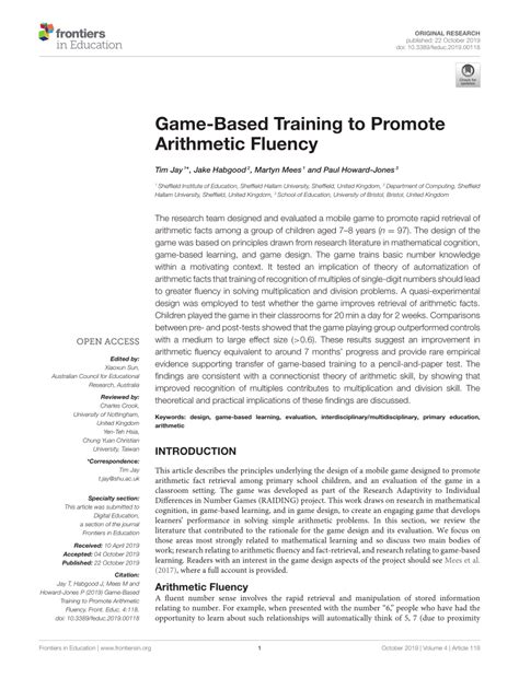 Pdf Game Based Training To Promote Arithmetic Fluency
