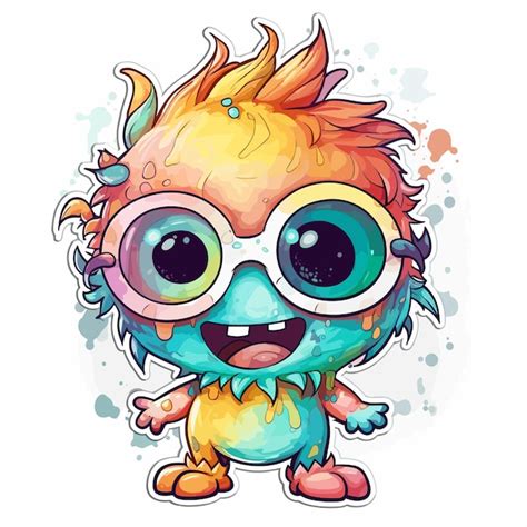 Autocollant De Monstre De Dessin Animé Vecteur Premium