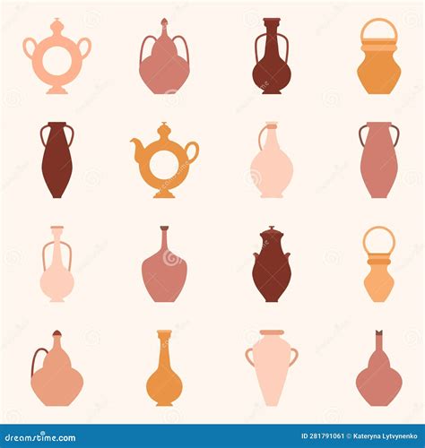 Vector Flat Illustration Set Various Vases For Drinking Pottery Icon