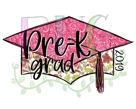 Pre K Pink Graduation Cap Floral Damask Png Digital Design Etsy
