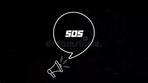 Megaphone With Speech Bubble And The Sos Text On Old Tv Glitch Interference Screen Animation Of