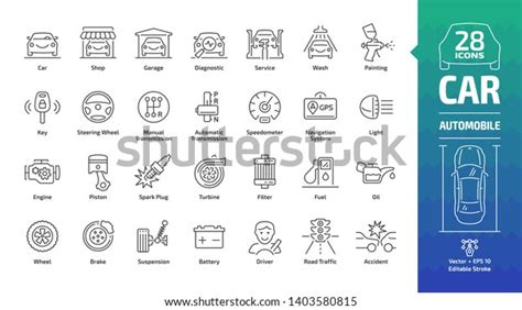 Vektor Stok Car Outline Icon Set Basic Automotive Tanpa Royalti