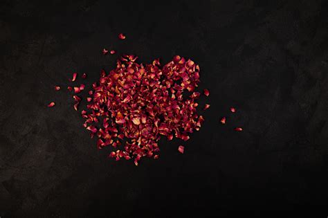 말린 장미 꽃잎 상단보기 어두운 질감의 배경에 보라색 장미 꽃잎 디자인 요소 복사 공간 건조한에 대한 스톡 사진 및 기타 이미지