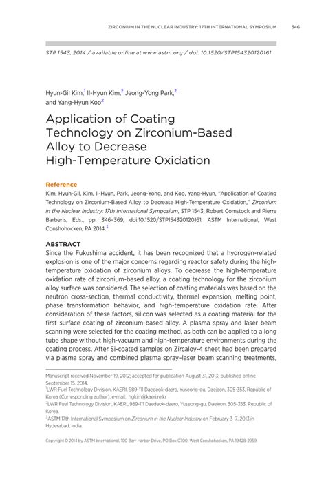 Pdf Application Of Coating Technology On Zirconium Based Alloy To Decrease High Temperature