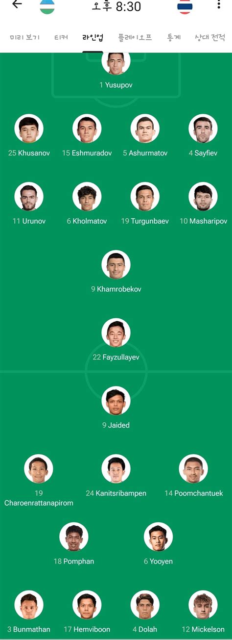 우즈벡 Vs 태국 라인업 국내축구 에펨코리아