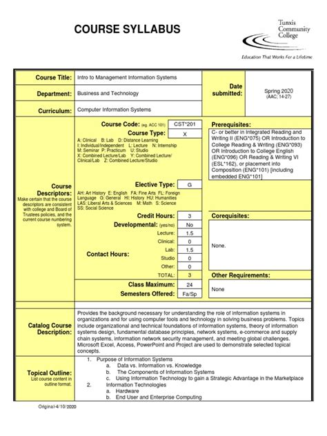 Syllabus Cst 201 Intro To Management Information Systems Tunxis
