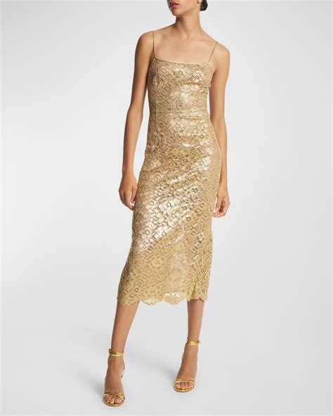 Michael Kors Collection Laminated Lace Midi Slip Dress Neiman Marcus