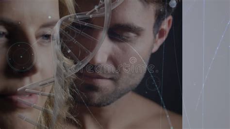Animation Of Dna Strand And Network Of Connections Over Caucasian Couple Stock Footage Video