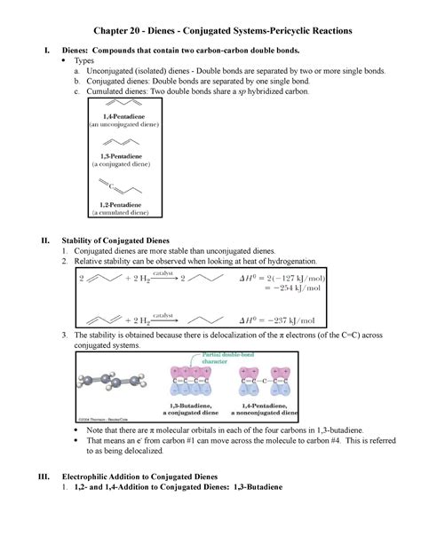 Chapter 20 Dienes Conjugated Systems Pericyclic Reactions Summary