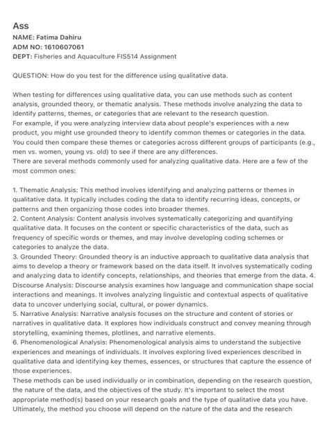 Name Fatima Dahiru Adm No 1610607061 Dept Pdf Qualitative Research Career And Growth