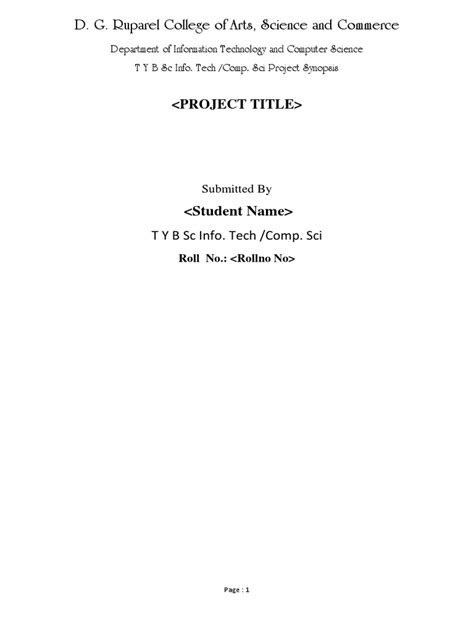 Project Synopsis Template Pdf