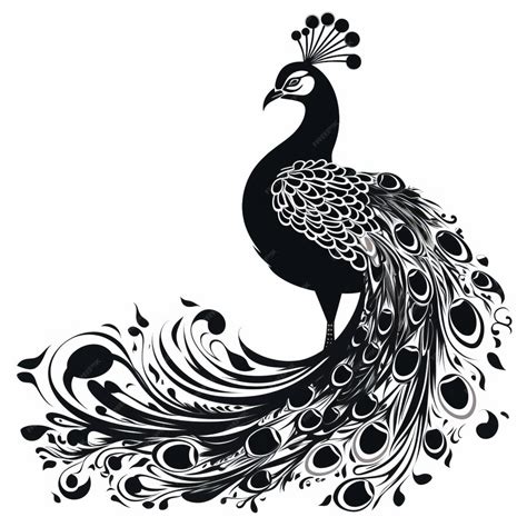 Premium Ai Image A Silhouette Black And White Peacock With Swirls And Leaves
