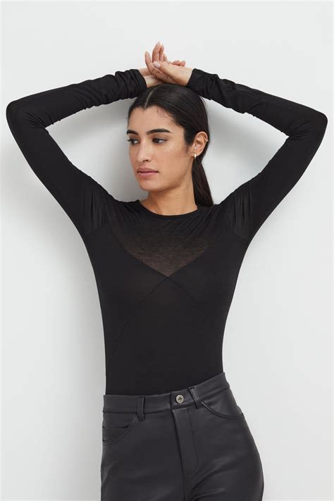 Long Sleeve Black Sheer Bodysuit Lara Bodysuit Marcella