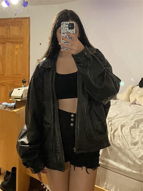Found This Big Ass Leather Jacket Thrifting Todayim Gonna Live In It
