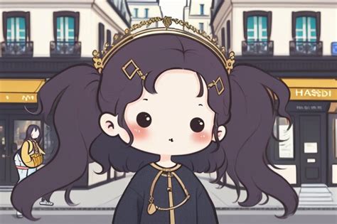 야외 스트리트 촬영 만화 애니메이션 큰 눈 여자 사진 귀여운 사용자 아바타 스케치 일러스트레이션 프리미엄 사진