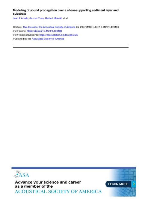 Pdf Modeling Of Sound Propagation Over A Shear‐supporting Sediment