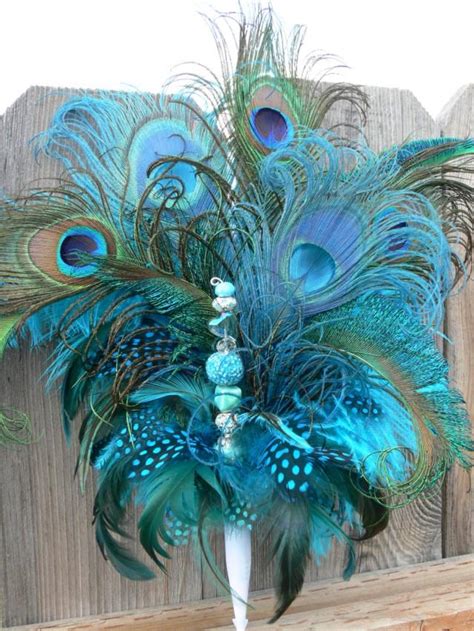Peacock Feather Cake Topper With Jewels In Turquoise Aqua Teal