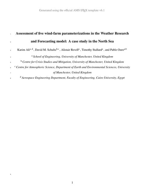 Pdf Assessment Of Five Wind Farm Parameterizations In The Weather Research And Forecasting