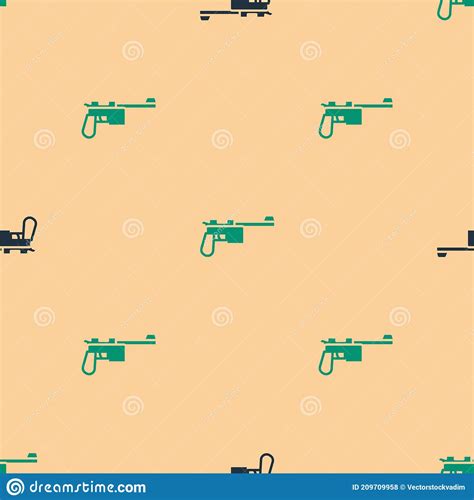 Green And Black Mauser Gun Icon Isolated Seamless Pattern On Beige
