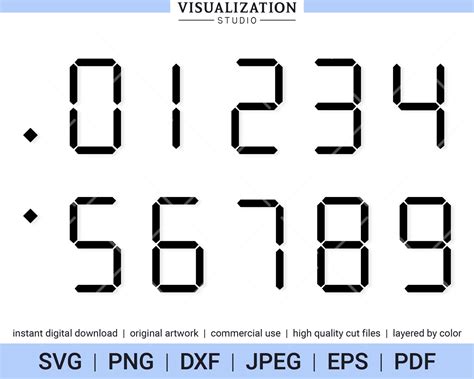 Digital Analog Clock Numbers Vector Clipart Set Instant Etsy