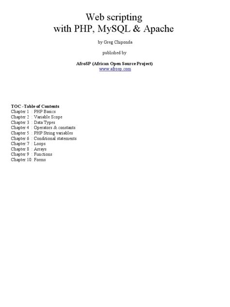 Web Scripting With Php Mysql And Apache Afrosp African Open Source Project Pdf Php Scope