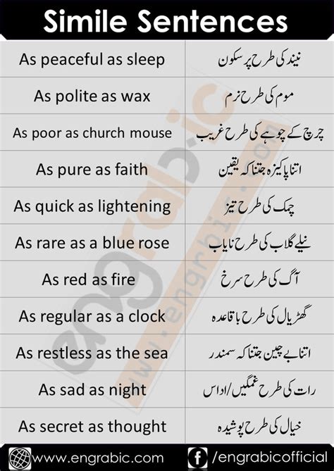 List Of Simile Sentences English Vocabulary Words Learning Learn