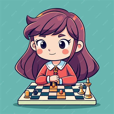 Premium Vector Cute Girl Playing Chess Cartoon Vector Clipart