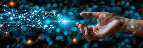 Premium Photo Human And Robotic Hands Connected Through Glowing Data Streams In A Digital Field