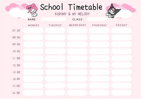 Cute Cat And Cloud School Timetable