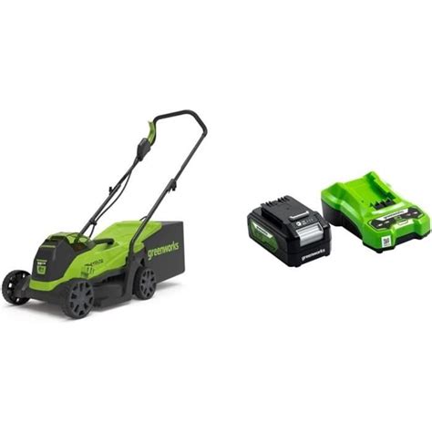 Greenworks Tondeuse à Gazon sans Fil sans balais V cm avec Batterie Ah et Chargeur Jusqu à