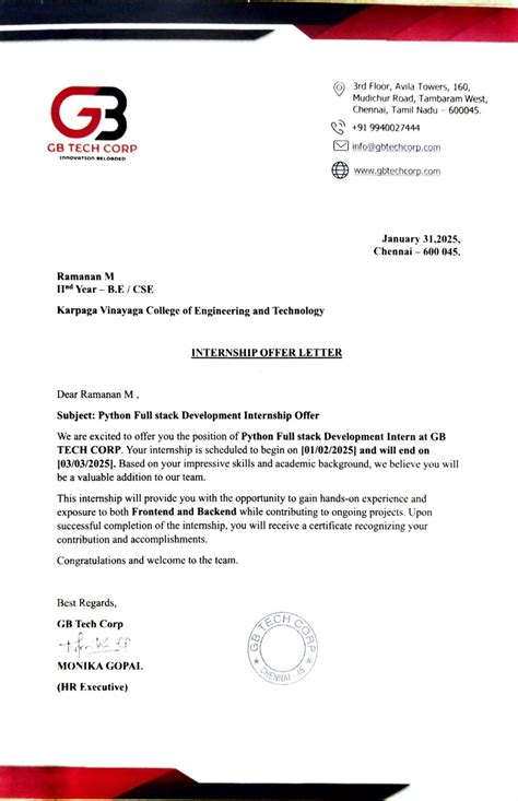 Internship Python Fullstackdevelopment Gbtechcorp Learning