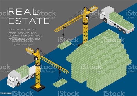 지폐 3d 등각계 부동산 건설 사업 투자 개념 포스터 및 소셜 배너 포스트 수평 디자인 일러스트에서 집 모양 파란색 배경 벡터 건설 산업에 대한 스톡 벡터 아트 및 기타