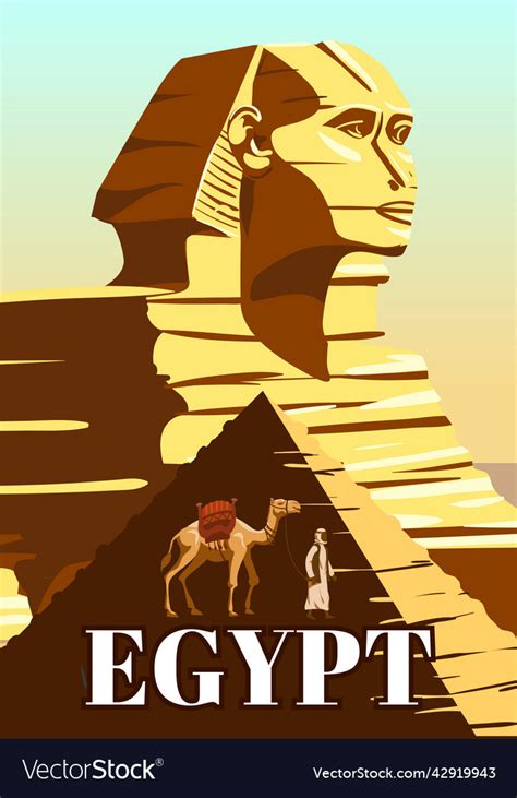 Ancient Sphinx Egypt Pharaoh Pyramids Vintage Vector Image
