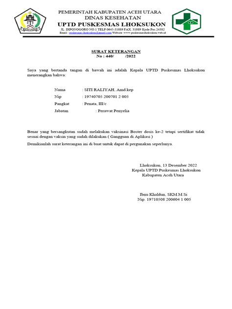 Surat Keterangan Belum Sampai Jadwal Vaksin Pdf