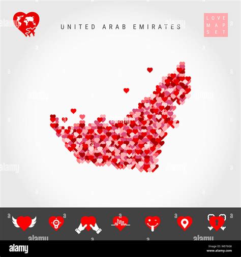 I Love Emirates Red And Pink Hearts Pattern Map Of United Arab Emirates Isolated On Grey
