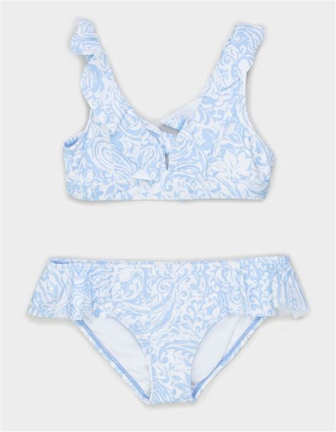 Raisin Luna Girls Ruffle Triangle Top Bikini Set Blue Combo Tillys