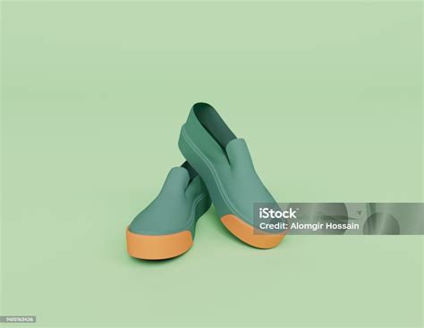 파스텔 배경에 고립 된 운동화 신발의 3d 렌더링 3d 배경 최소 장면 0명에 대한 스톡 사진 및 기타 이미지 0명 3차원