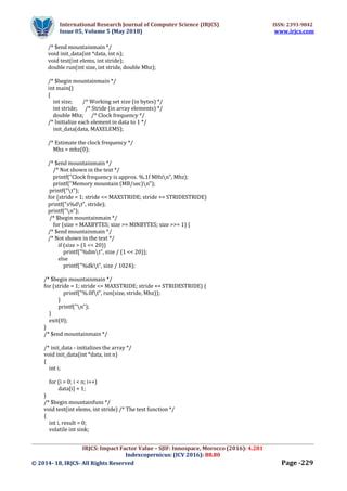 Performance Measurement Analysis Of Random Access Memory L Cache And