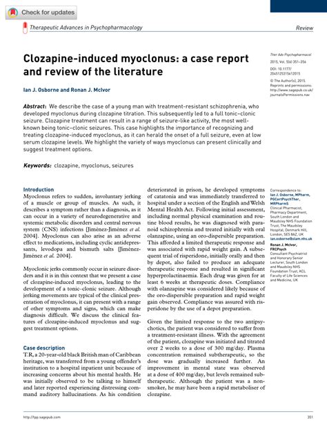 Pdf Clozapine Induced Myoclonus A Case Report And Review Of The