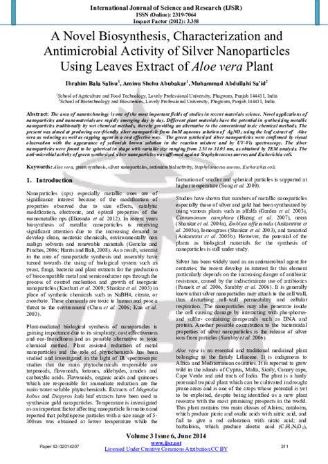 Pdf Aloe Vera Extract For Antimicrobial Silver Nanoparticles