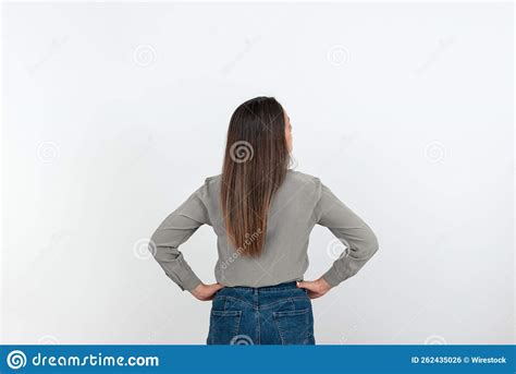 Woman Standing Backwards Businesswoman Thinking Of Plans Guy Brain
