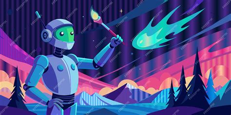 Premium Vector A Colorful Illustration Of A Robot With A Firework In