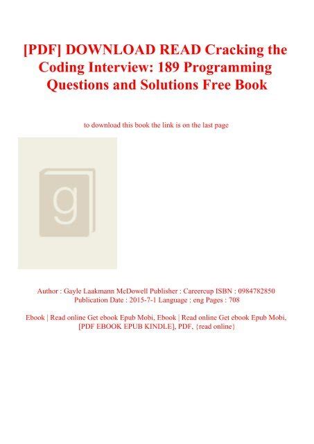 Pdf Download Read Cracking The Coding Interview 189 Programming