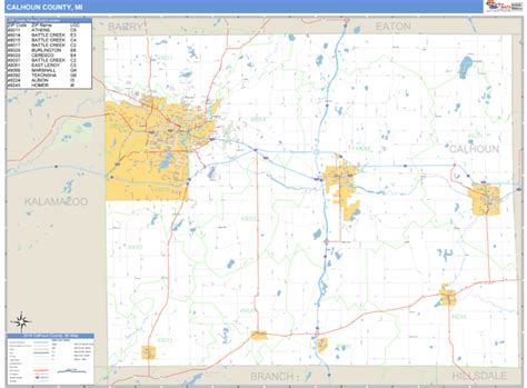 Calhoun County Michigan Zip Code Wall Map Map