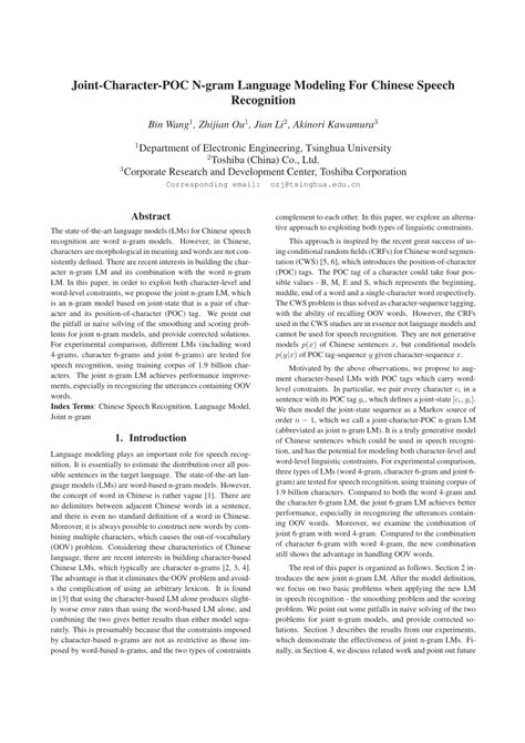 PDF Joint Character POC N Gram Language Modeling For Chinese Speech Recognition